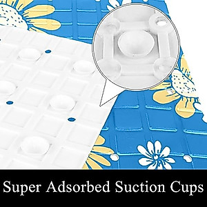 Bath Tub Shower Mat - Anti-Slip PVC Material 15.1x26.8 in, Gentle Cushioning Quick Drying Suction Cups Reliable Solution - Stylish Print Pattern - Blue Non-Slip Floor Mat