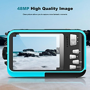 Waterproof Digital Camera 4K 48MP 11FT Autofocus 16X Digital Zoom Waterproof Camera with 32G Card Selfie Dual Screens Underwater Camera
