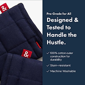 Hedley & Bennett Oven Mitts - Heat Resistant Kitchen Mittens - Baking Gloves with Hanging Loop - 100% Cotton Outer and Lining; 100% Polyester Filling - Blueberry Blue