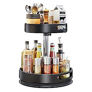 Lazy Susans Organizer 2 Tier Metal Steel, Turntable Height Adjustable, SAYZH Rotating Spice Racks for Pantry Cabinet Cupboard Table, 12 inch, Black