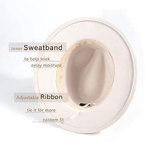 DRESHOW Wide Brim Hat Fedora for Women Belt Buckle Retro Panama Floppy Hat