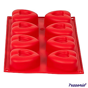 Tezzorio 8-Cavity Mini Heart Silicone Baking Mold, BPA Free, Non-Stick Baking Molds/Cake Pans