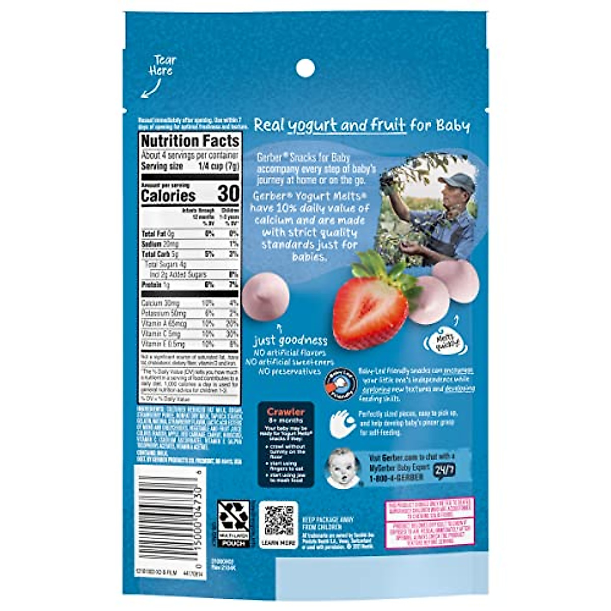 Gerber Snacks for Baby Yogurt Melts, Strawberry, Freeze-Dried Yogurt Snack, Made with Real Fruit, Baby Snack for Crawlers, 1.0-Ounce Pouch (Pack of 3)