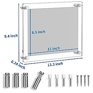 AITEE 8.5x11 Acrylic Picture Frames 2 Pack, Clear Picture Frames for Wall, Modern Frameless picture Frames Lucite Transparent Square Cubes Floating Hanging Photo Frame Gift for Home Office Display