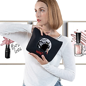 LEVLO Murderous Cat With Knife Cosmetic Make Up Bag Sneaky Cat Inspired Gifts Cat What Makeup Zipper Pouch Bag(Black Cat What)