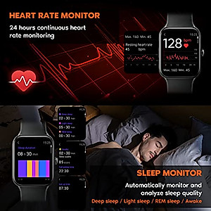 ZOUPPIC 44mm Smart Watch, Fitness Tracker with REM Sleep Track, Heart Rate and Blood Oxygen Monitor, 5ATM Swimming Waterproof, 1.7" Full HD Touchscreen for Men Women Compatible with iPhone & Android