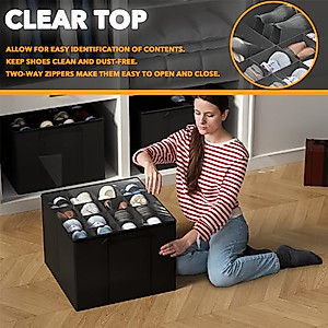 SpaceAid Shoe Organizer for Closet, 2 Pack Foldable Shoe Storage Containers Baskets Boxes Bins w/Adjustable Dividers, Fits 16-32 Pairs, Black