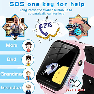 Kids Smart Watch Phone with 10 Games, MP3 Player Music Smartwatch with 2-Way Call Camera Alarm SOS Sports Wrist Watch for 3-14 Boys Girls Christmas Birthday Gifts, Free Dinosaurs Band (Peach Pink)