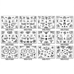 AUOCATTAIL 12 Count Halloween Temporary Tattoos Face Shoulder Arm Back Tattoos Stickers - Spider, Bat, Zombie, Scar for Death Day Makeup Face Tattoos for Women Men Party Supplies