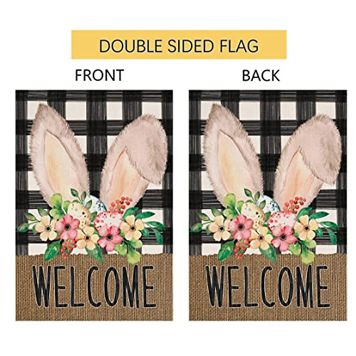 Sambosk Buffalo Easter Bunny Small Garden Flag Welcome Spring Vertical Double Sided Burlap Rabbit Ear Egg Floral Farmhouse Yard Outdoor Decoration 12 x 18 Inches