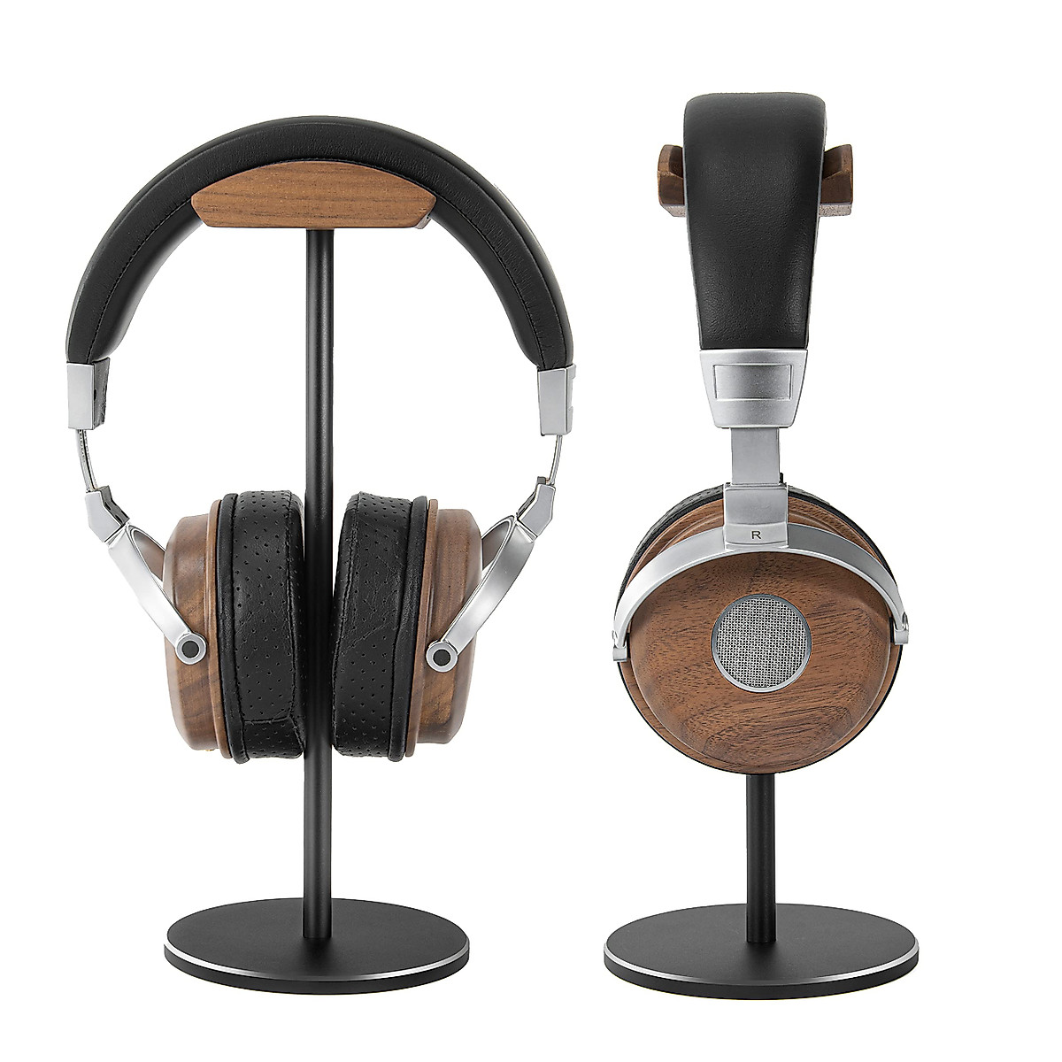 Jcurycke Headphone Stand Headset Holder with Walnut Wood Headrest,Gaming Headset Stand Earphone Stand with Solid Heavy Base for All Headphone Sizes