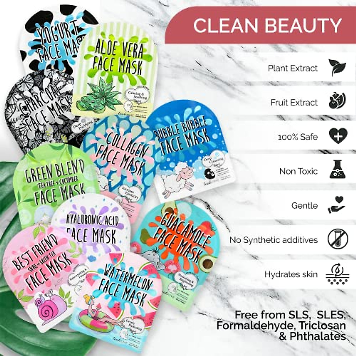 NATURAL Korean Sheet Mask (10 pcs set) made with Premium Tencel, Hydrating Face Masks, Face Sheet Mask, Korean Face Mask Skin Care For Women, Teen, Girls, Mens, Beauty Mask, Spa face Masks for a Youthful K-Beauty Glow