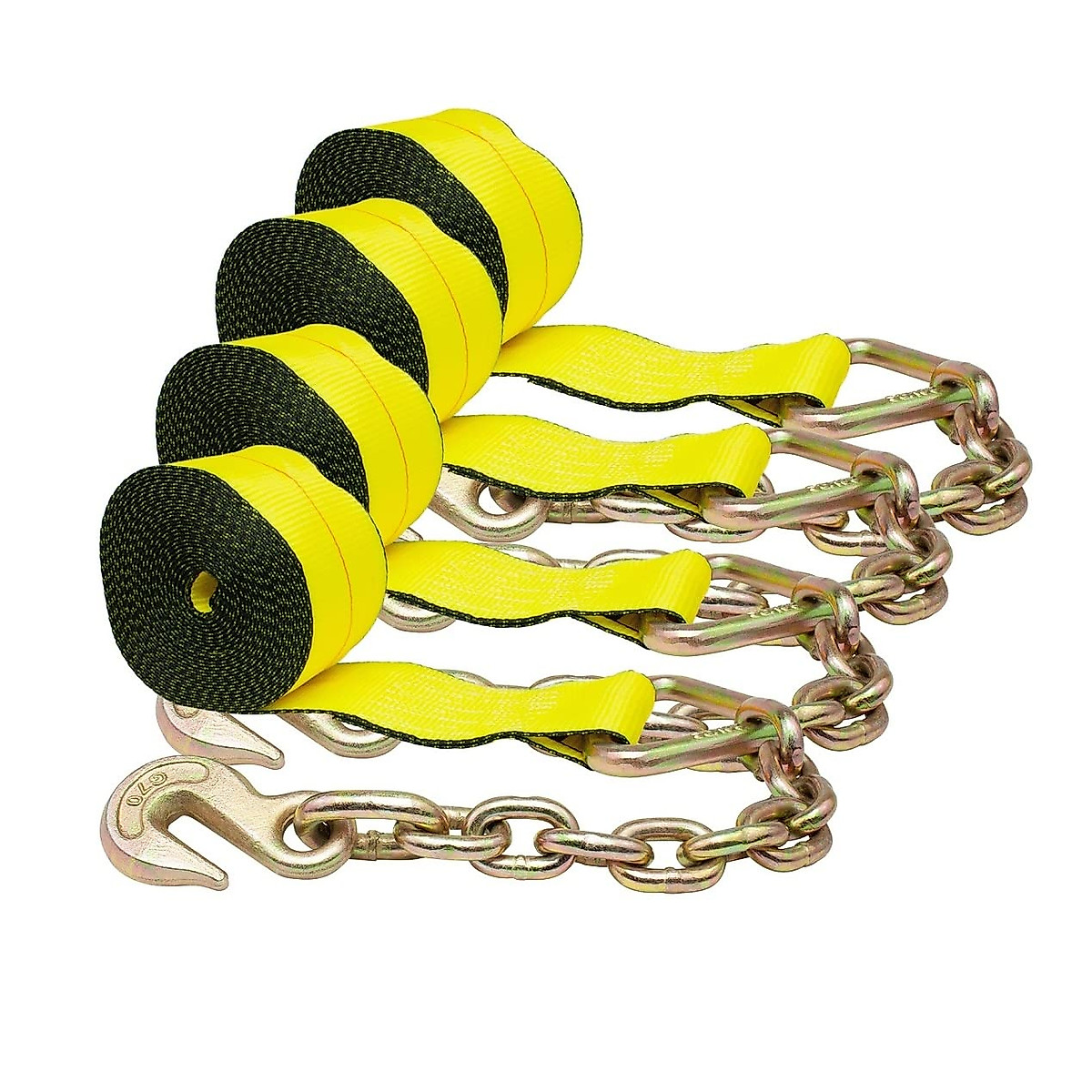 Mytee Products 4 Pack 4" x 40' Heavy Duty Winch Straps with Chain Anchor WLL# 5400 LBS - Flatbed Tie Down Truck Straps - 4 Inch Cargo Control for Flatbed Truck Utility Trailer