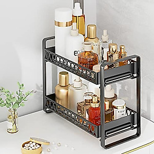 GILLAS 2 Tier Bathroom Counter Organizer, Makeup and Cosmetic Organizer Rack, Bathroom Vanity Storage Tray, Farmhouse Counter Standing Holder Shelf, Black