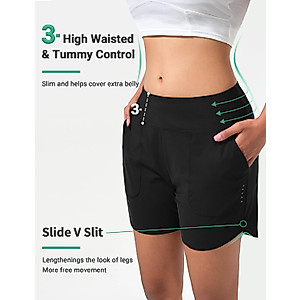 BVVU Women's 5 inch Swim Board Shorts Tummy Control Swimsuit Bottoms UPF50+ High Waisted Beach Shorts for Women with Liner Black