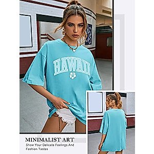 Ezcosplay Women Oversized T Shirts Graphic Tees Casual Drop Shoulder Tops Cute Hawaii Vacation Shirt