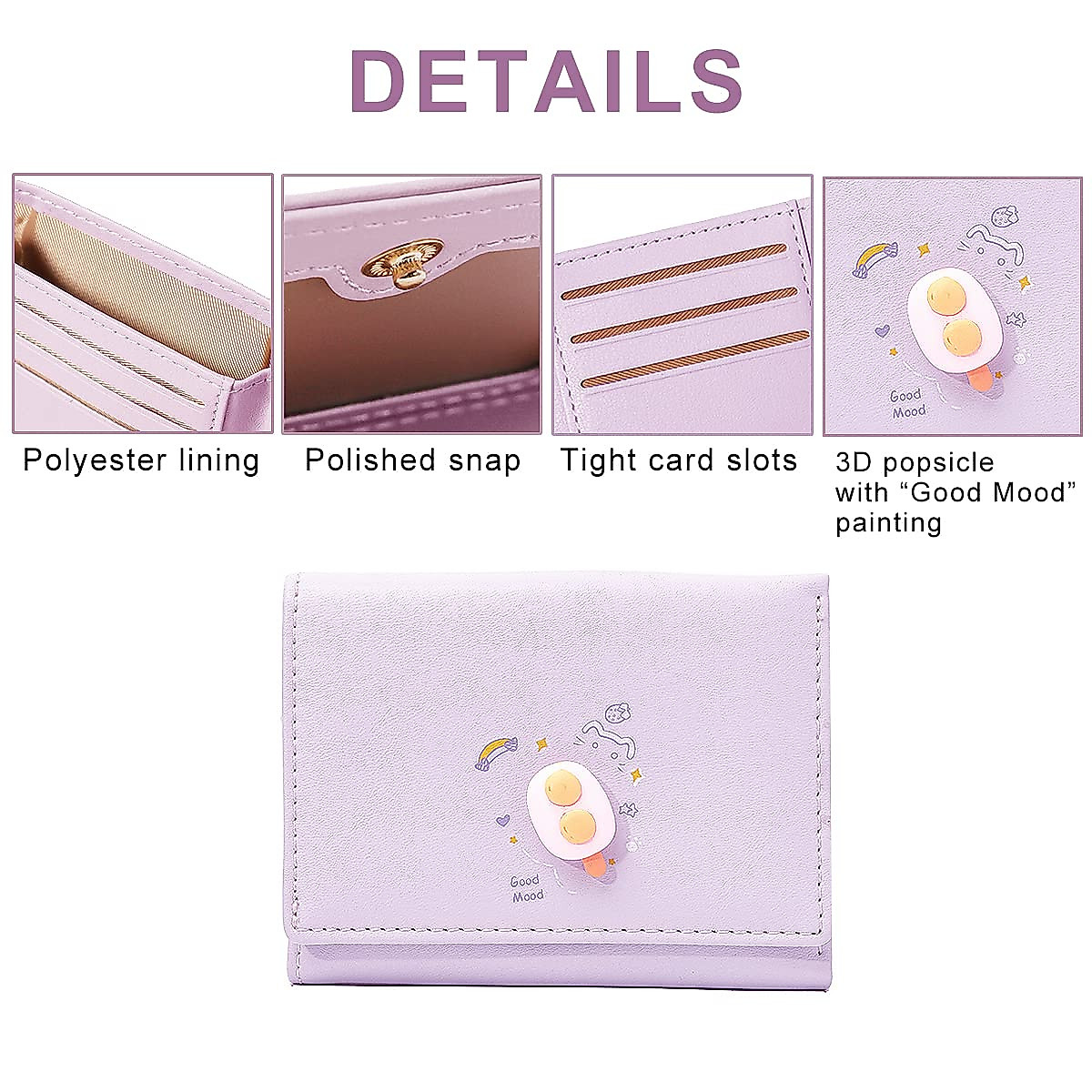 Sunwel Fashion Girls Cute 3D Popsicle Ice Cream Tri-folded Wallet Small Wallet Cash Pocket Card Holder ID Window Purse for Women Girls