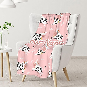 Eccustomized Personalized Cow Print Blanket for Boys - 30x40 Inches Lap Size - Warm Fuzzy Plush Blanket Gift - Pink Cute Blankets for Bed