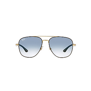 Ray-Ban RB3683 Square Sunglasses, Black on Gold/Clear Gradient Blue, 59 mm
