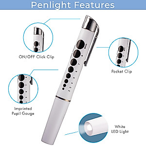 Novamedic 5 Pack LED Pen Light with Pupil Gauge, Reusable Medical Diagnostic Penlight for Doctors Nurses EMTs and Nursing Students, White, Batteries Included