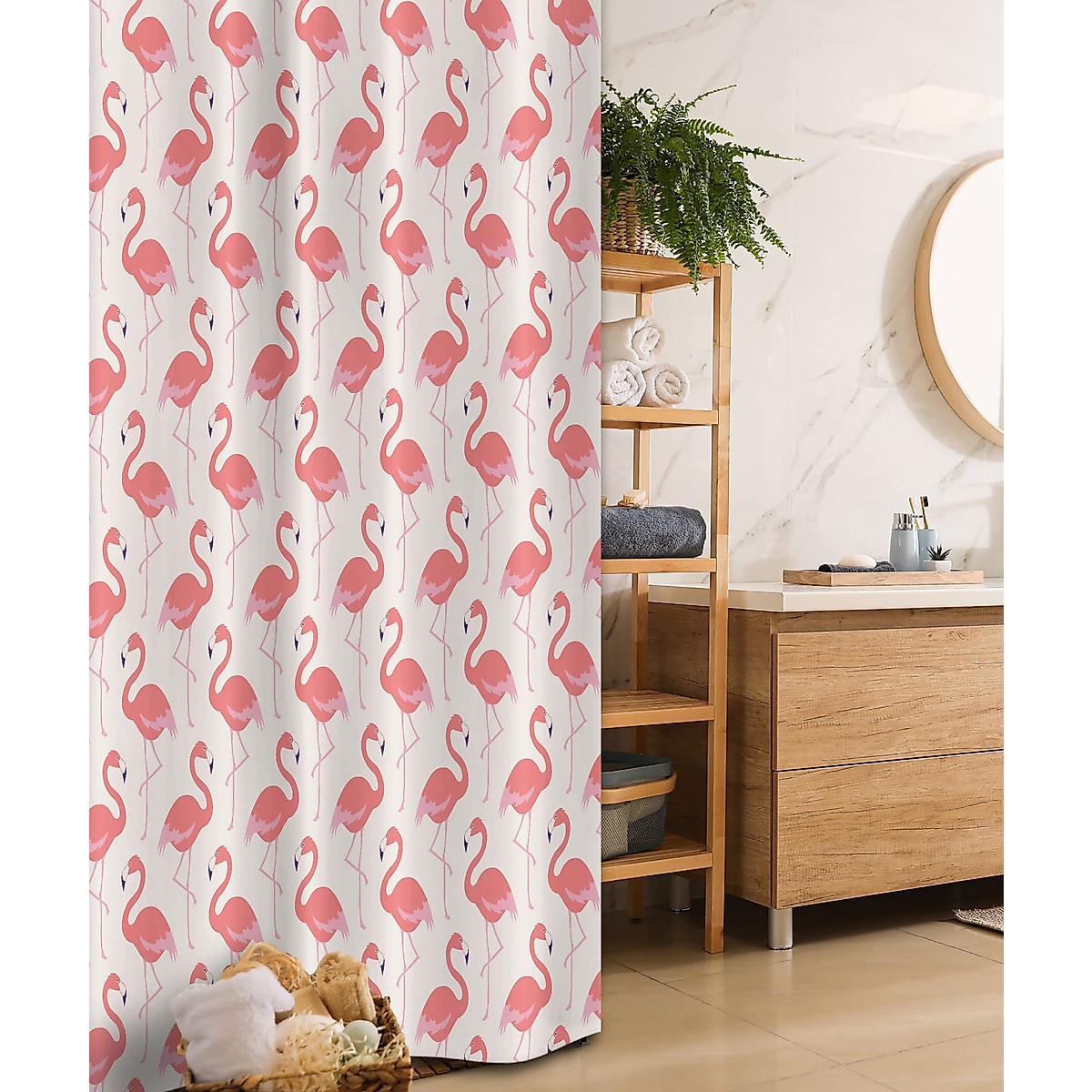 Ambesonne Flamingo Stall Shower Curtain, Ornamental Feminine Style Bird Pattern Exotic Hipster Design, Fabric Bathroom Decor Set with Hooks, 36" W x 72" L, Salmon Coral