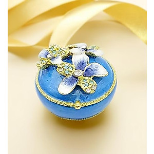 JWT Astyle Orchid Flower Blue Trinket Boxes Hinged Small Jewelry Box with Crystals.Collectible Trinkets Home Gift Enamel Decorative Tiny Keepsake Box Decor Necklace Rings Earrings Organizer.