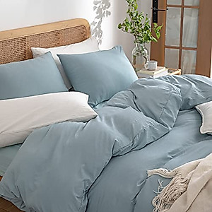 Blue King Duvet Cover King Size Duvet Cover Set for All Seasons, 100% Washed Microfiber 3 Pcs Home Duvet Covers King Size with Zipper Closure & Corner Ties, 1 Duvet Cover & 2 Pillowcases (Blue, King)