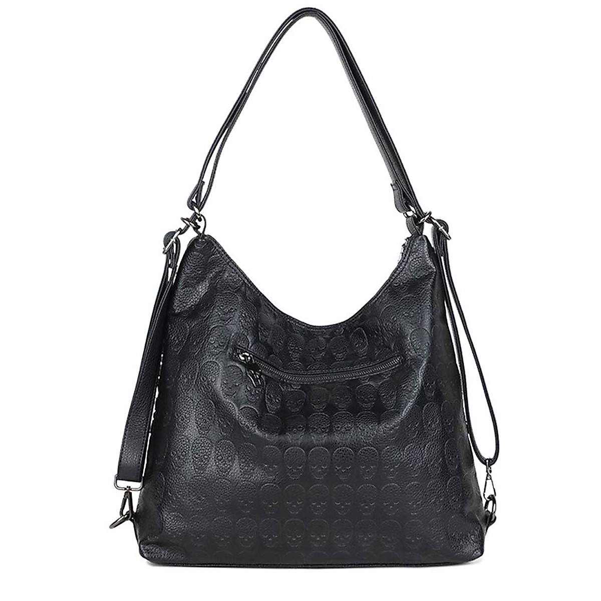 Chikencall Over-size Skull Print Bucket Bag or Women 3 Ways Multifunction Backpack Shoulder Bag Vegan Leather Punk Rock Large Crossbody Bag Black-Skull-print