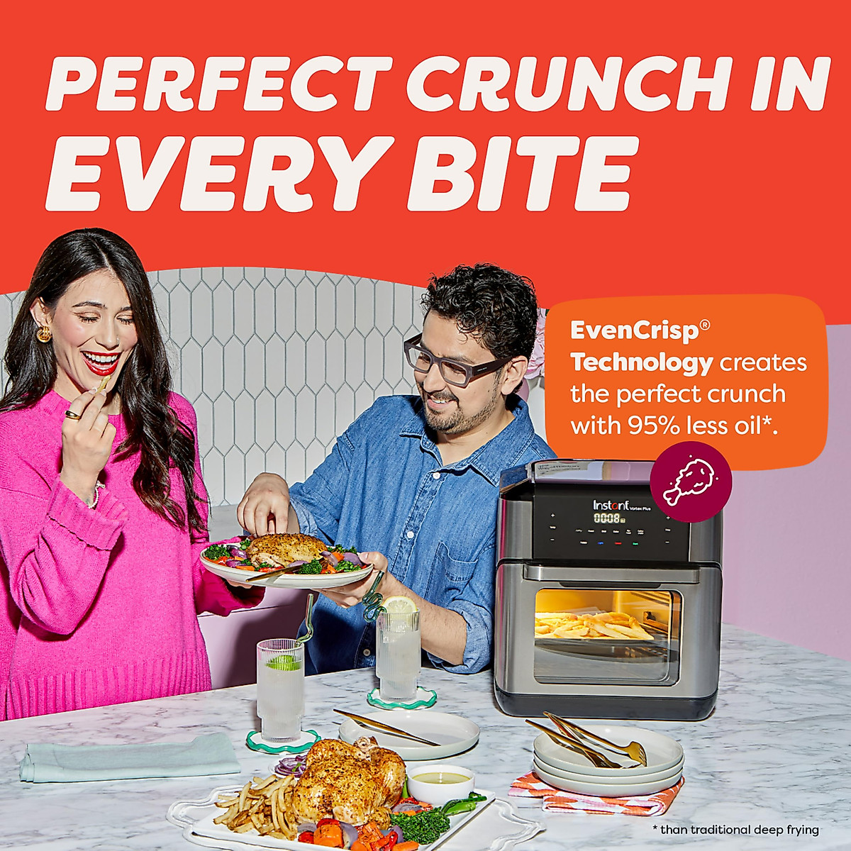 Instant Vortex Plus 10-Quart Air Fryer, From the Makers of Instant Pot, 7-in-10 Functions, with EvenCrisp Technology, App with over 100 Recipes, Stainless Steel