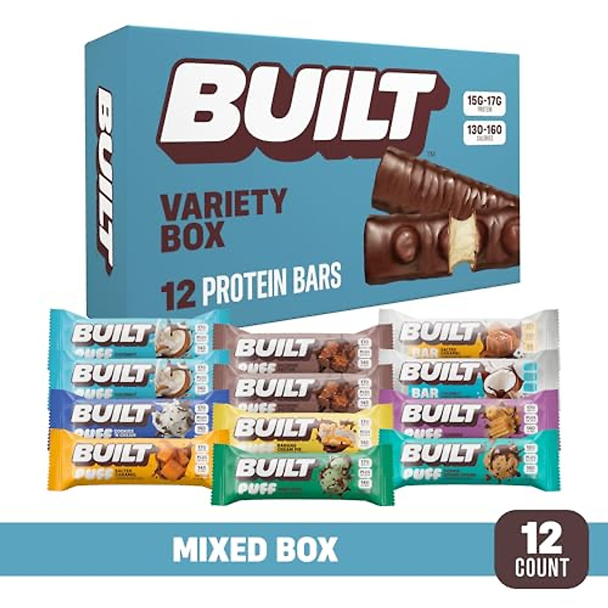 Built Protein Bars Variety Pack, High Protein Bars, On-the-go Snacks, Breakfast Bar, Mixed Sampler: 12 Pack