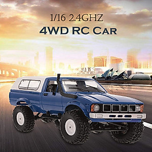 YIKESHU Rock Crawler RC Truck 4x4 Offroad 1:16 Scale Remote Control Truck 2.4Ghz with Led Headlight, All Terrain RC Crawler Brushed RTR Toy for Adults (WPL-C24)