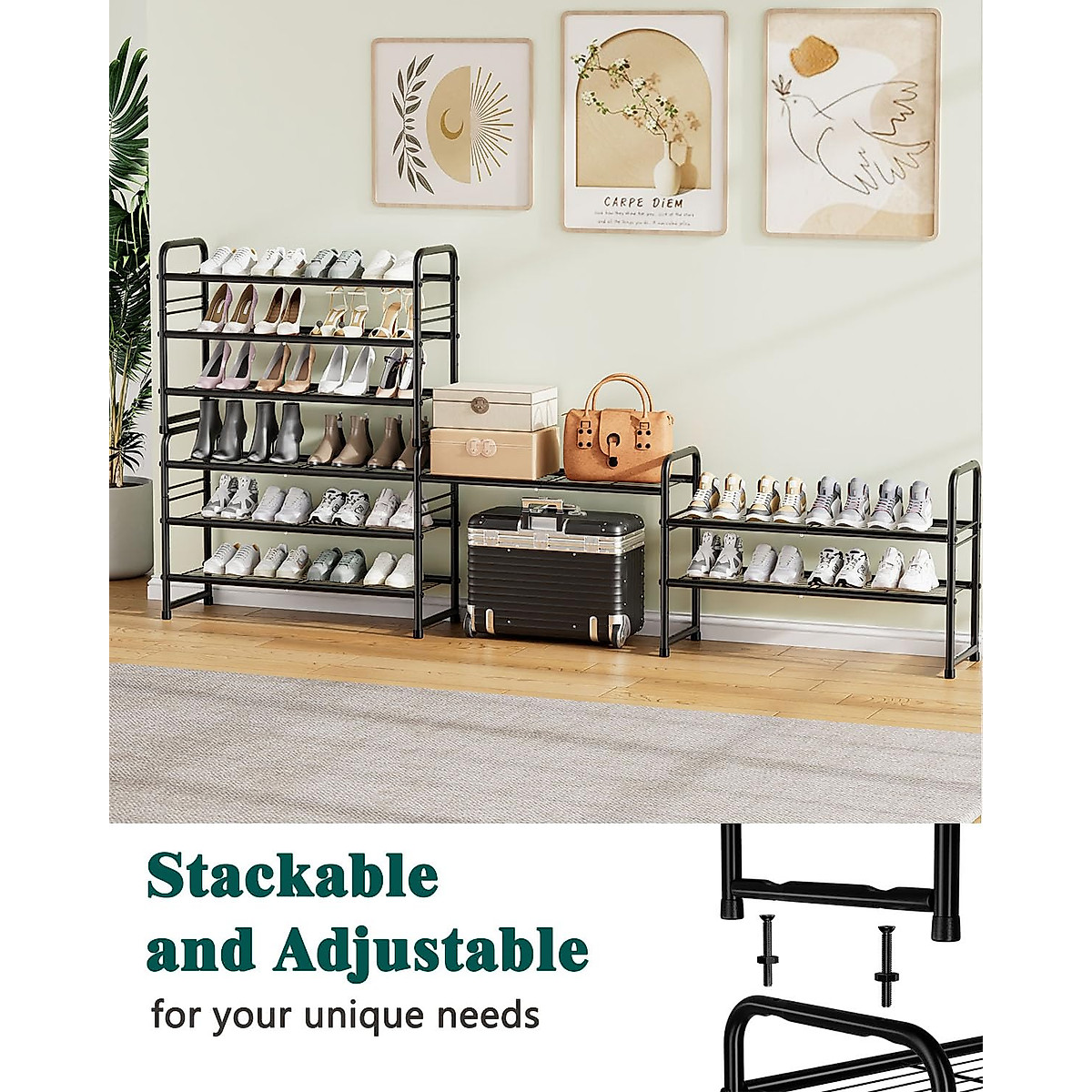 SUFAUY Shoes Rack Shelf for Closet Metal Stackable Shoe Storage Organizer, Wire Grid, 3-Tier, Black