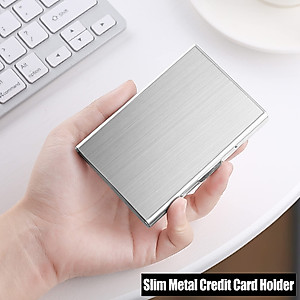 YILANDI RFID Blocking Credit Card Holder Slim Metal Credit Card Wallets Stainless Steel Card Case Portable Business Card organizer for Women or Men (silver)