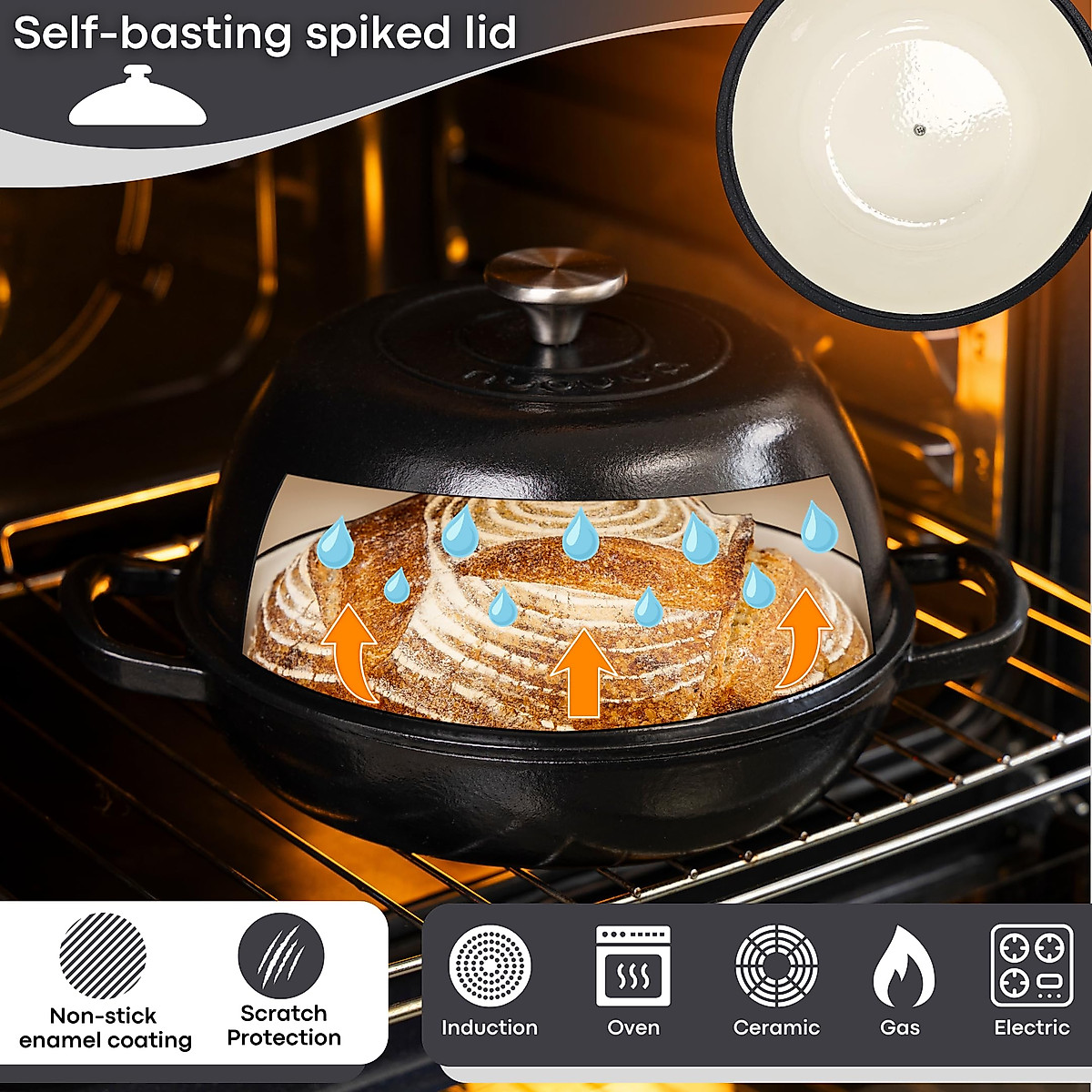 Enamelled Cast Iron Dutch Oven Pot – Dutch Oven For Sourdough Bread Baking – Cast Iron Bread Pot – Red, 6 Quarts, 22cm – by Nuovva