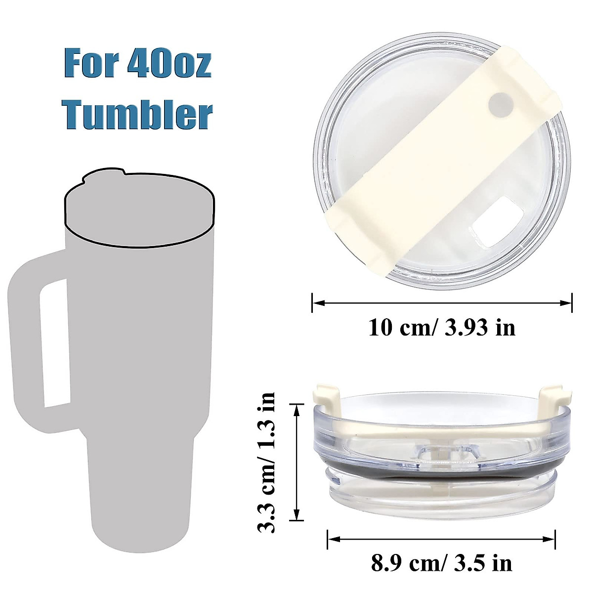 40oz Tumbler Lid Compatible for Stanley, 2 Pack Replacement Tumbler Lids Fit for Stanley Adventure Quencher 40oz Travel Tumbler with Plastic Straws and Cleaning Brush - Cream