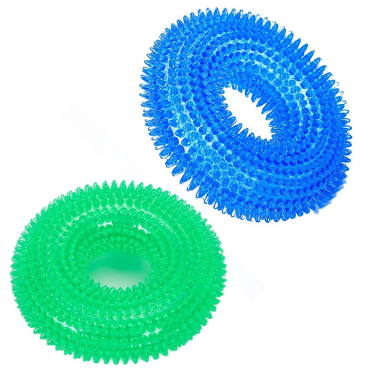 TEHAUX 2Pcs Round Ring Pet Toys TPR Tooth Toys Bite Resistant Dog Molar Teeth Toys Dog Toys (Blue and Green)