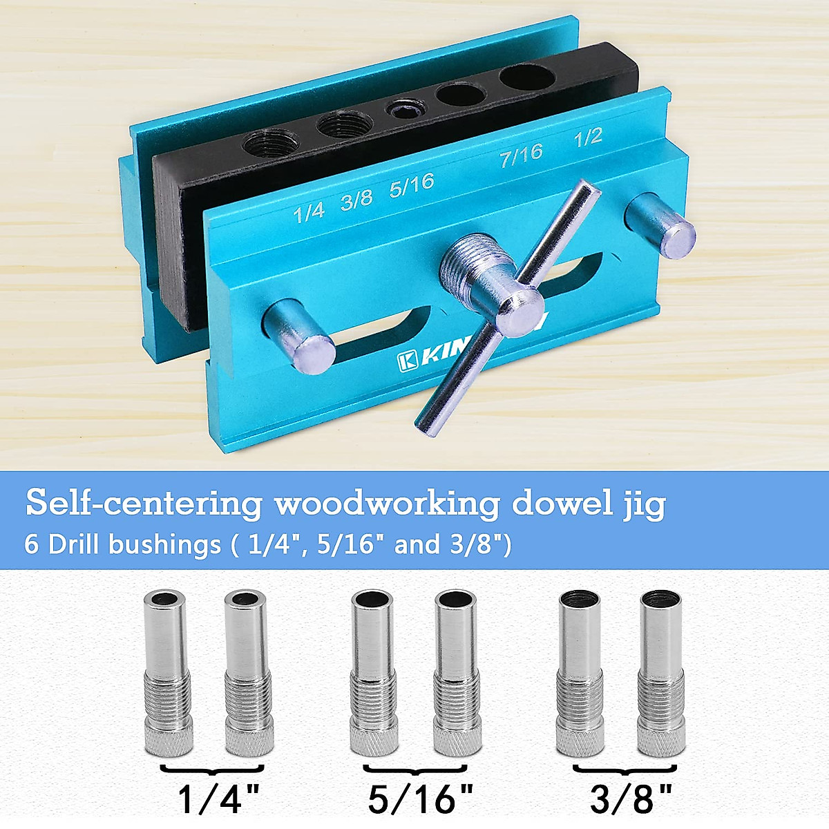 Kingson Self Centering Dowel Jig, Wood Doweling Hole Drill Guide Tool with Step Drill Guide Bushings Set, Woodworking Joints Tools for DIY Project
