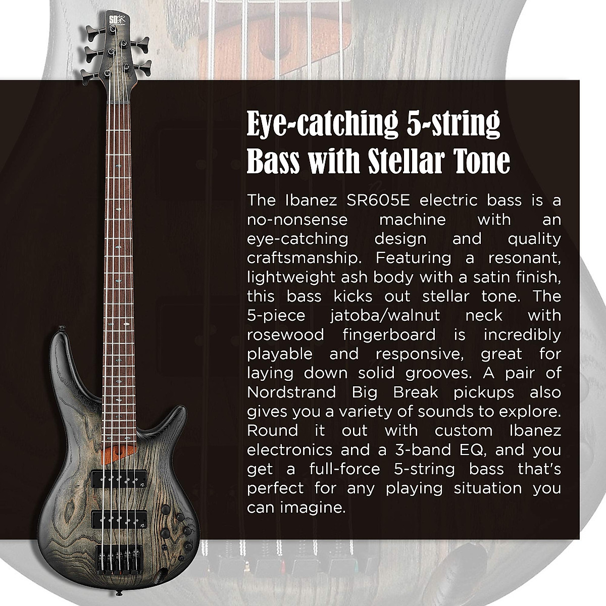 Ibanez SR Standard 5 String Electric Bass - Black Stained Burst