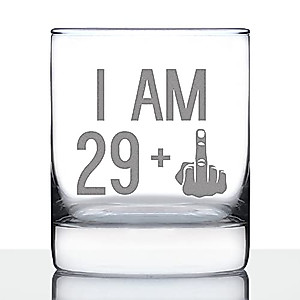 29 + 1 Middle Finger - Funny 30th Birthday Whiskey Rocks Glass Gifts for Men & Women Turning 30 - Fun Whisky Drinking Tumbler