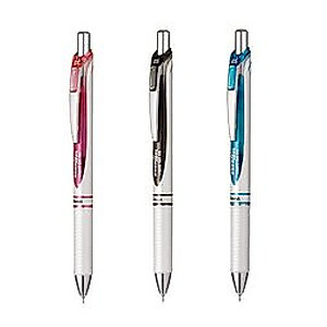 Pentel Energel Deluxe RTX Retractable Liquid Gel Pen,0.5mm, Fine Line, Needle Tip,Pearl Body Type, Black. Ink, 3 Color Accent Assort-Each 1 Pens/Total 3 Pens