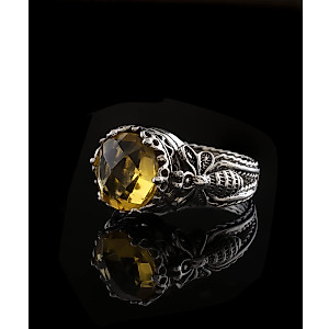 Filigranist 925 Sterling Silver Filigree Art Queen Bee Detailed Gemstone Women Cocktail Ring, Luxurious Gift Boxed (Citrine, 6)