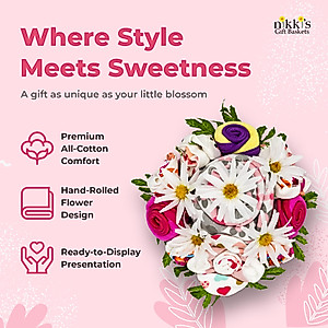 Deluxe Baby Blossom Clothing Bouquet | Newborn Baby Girl Gift Set | Baby Gift Basket for Expecting Moms | New Baby Gift Basket | Pink Baby Gift Set | Baby Girl Outfits | Nikki's Gift Baskets
