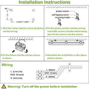 hykolity 4 Pack 4FT LED Vapor Tight Light, 40/50/60W Vapor Light Fixture, [2-lamp F32T8 Equiv.] 4000K/5000K/6000K CCT Selectable, 130lm/W, Waterproof Shop Light for Parking Carport Car Wash