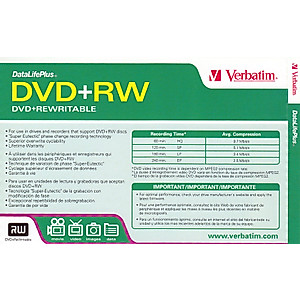 Verbatim 94825 4.7GB 120 Minutes 1x- 4x ReWritable Disc DVD+RW, 10 Disc Pack in Tall/DVD Case