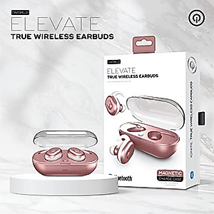 iWorld Elevate True Wireless Earbuds with Charging Case, Bluetooth in-Ear Headphones with Built-in Microphone and Touch Control, Universally Compatible Headset for Android, iPhone and PC (Rose Gold)