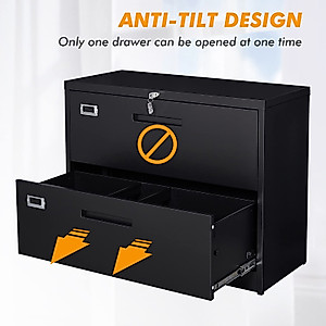 STANI Lateral File Cabinets with Lock, Filing Cabinet, 2 Drawer Lateral File Cabinet with Lock, Metal Lateral File Cabinet for Home and Office, Assembly Required