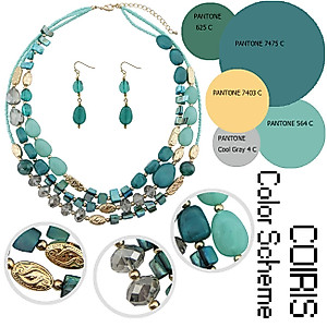 COIRIS Multi Layer Shell Beaded Statement Necklace for Women Jewelry (N0001-Teal)