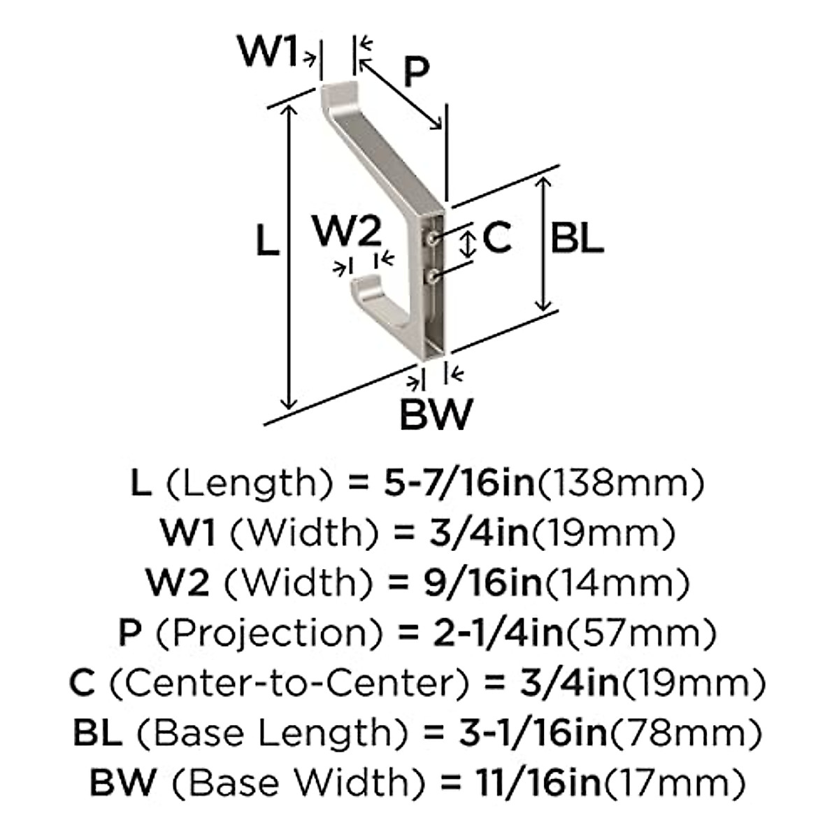 Amerock H37003G10 | Emerge Double Prong Decorative Wall Hook | Satin Nickel Hook for Coats, Hats, Backpacks, Bags | Hooks for Bathroom, Bedroom, Closet, Entryway, Laundry Room, Office
