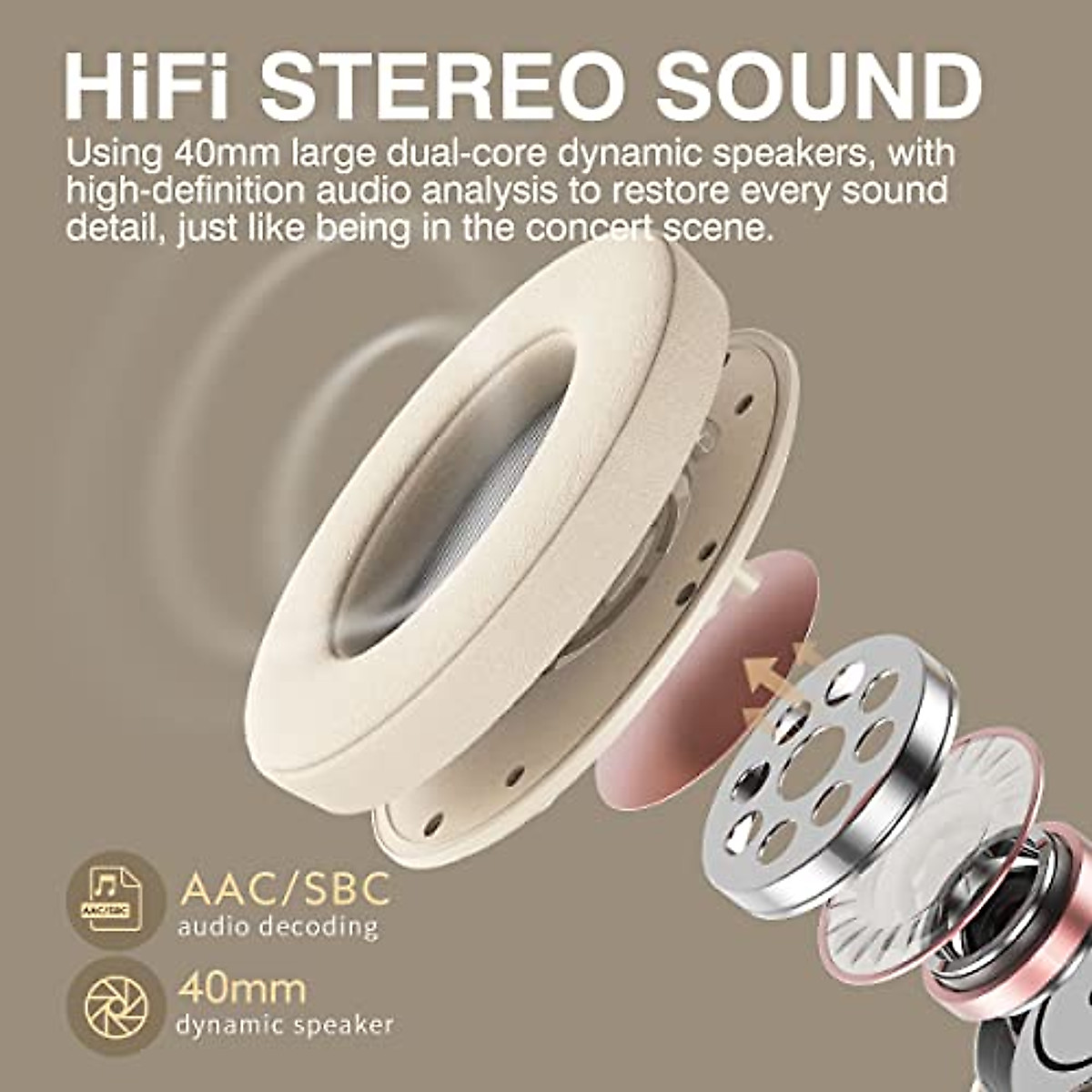 iKF T1-Wireless Wired Headphones Call Noise Cancelling Bluetooth Headset Bass Stereo Sound 50 Hours Using Time Built-in Microphone Pairing 2 Devices Compatible iOS/Android (Off-White)