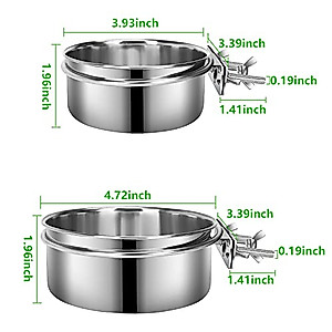 Yummy Sam 2 Pcs Small Dog Food Water Bowl for Cage with Upgraded Clamp Holder, Pet Kennel Hanging Bowls Stainless Steel Detectable Bowls Crate Feeder Dish for Small Dogs (4.7x2'' & 3.9x2'')